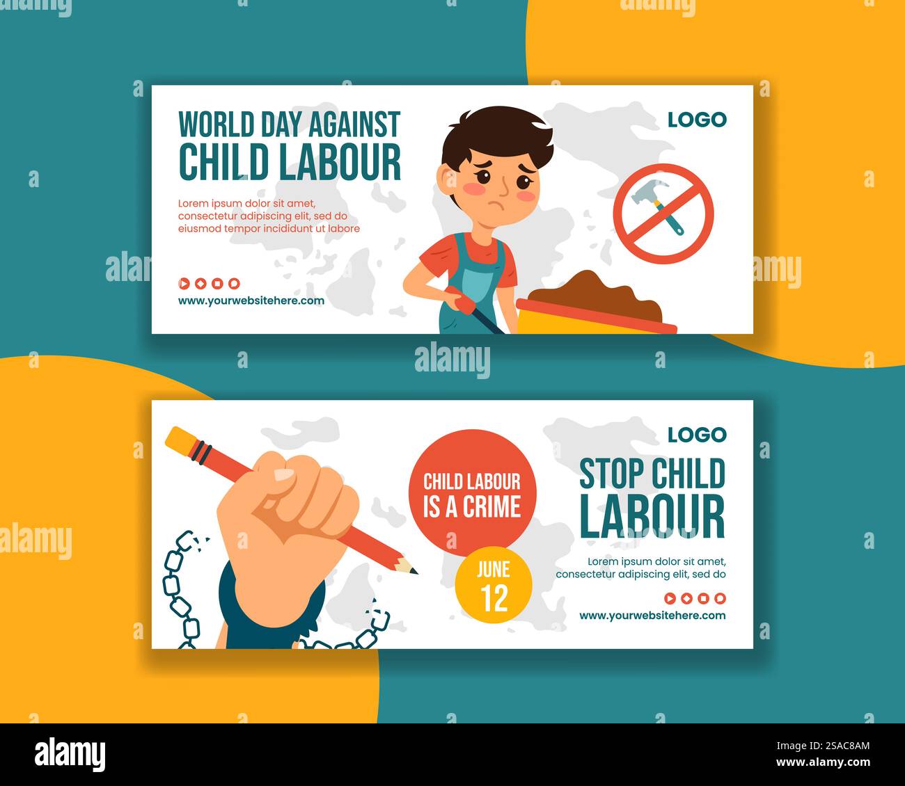 Against Child Labour Horizontal Banner Flat Cartoon Hand Drawn ...