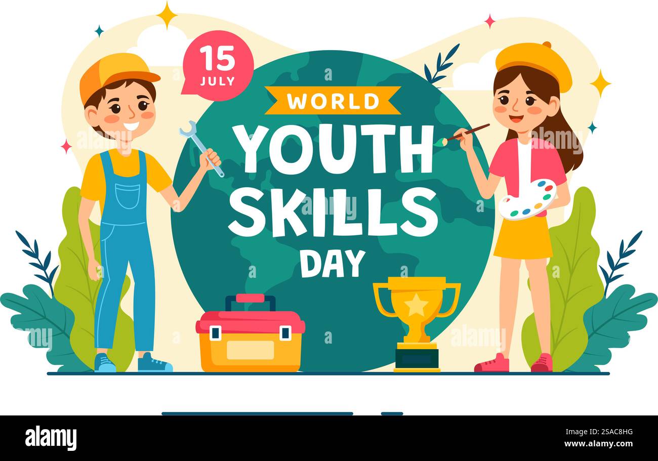World Youth Skills Day Vector Illustration of People with Skills for ...