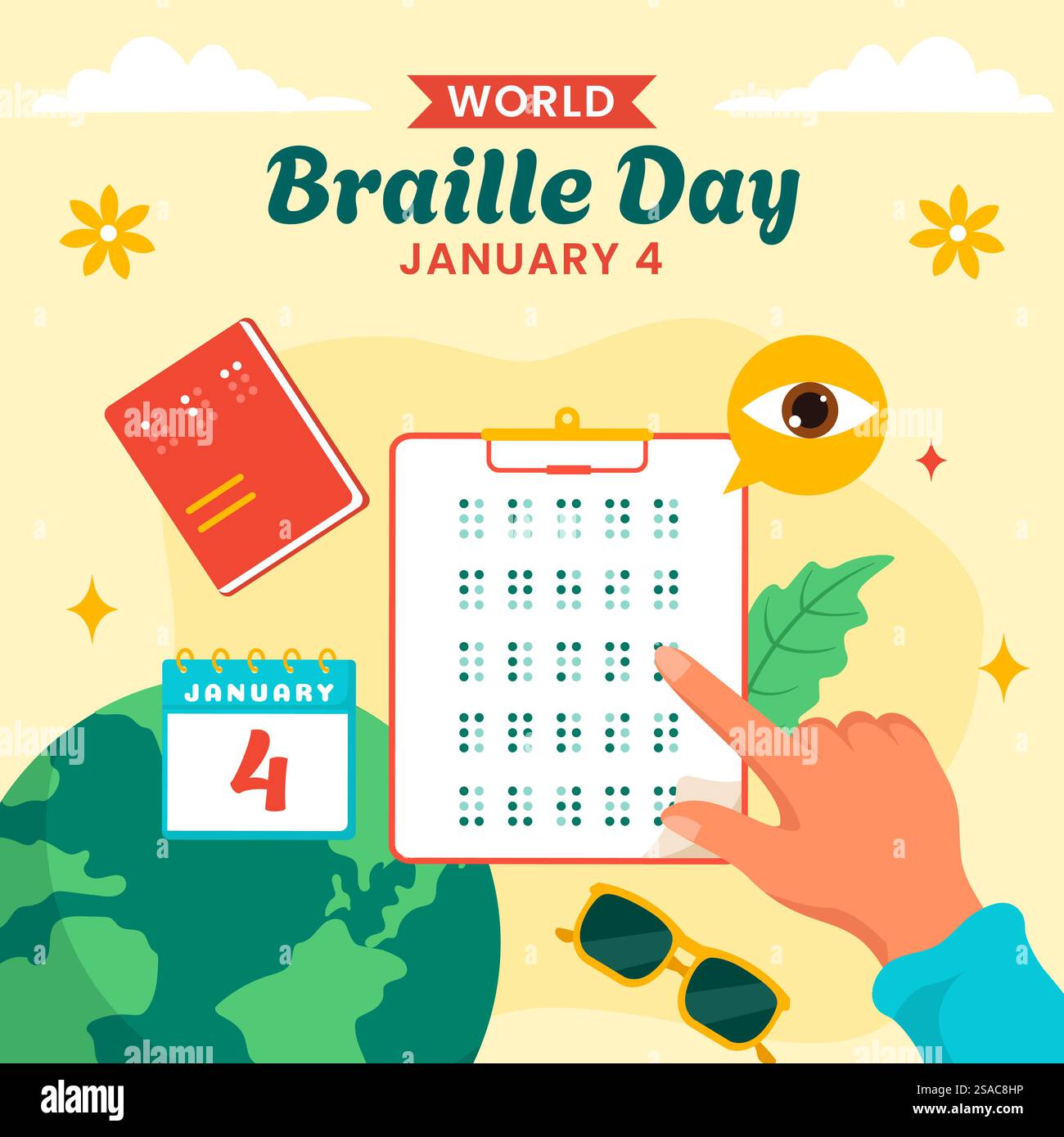 Braille Day Social Media Illustration Flat Cartoon Hand Drawn Templates ...