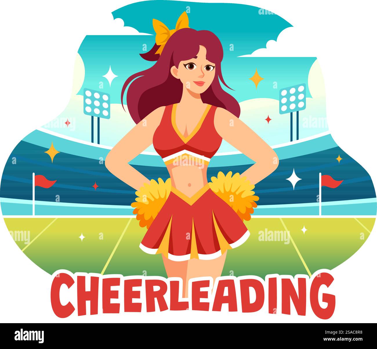 Cheerleader Girl Vector Illustration with Cheerleading Pom Poms of Dancing and Jumping to ...