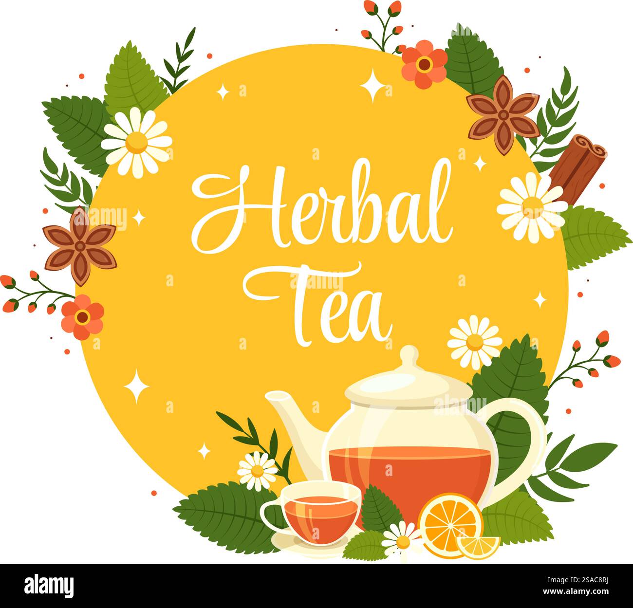 Herbal Tea Vector Illustration with Chamomile Leaves of Health Drink ...
