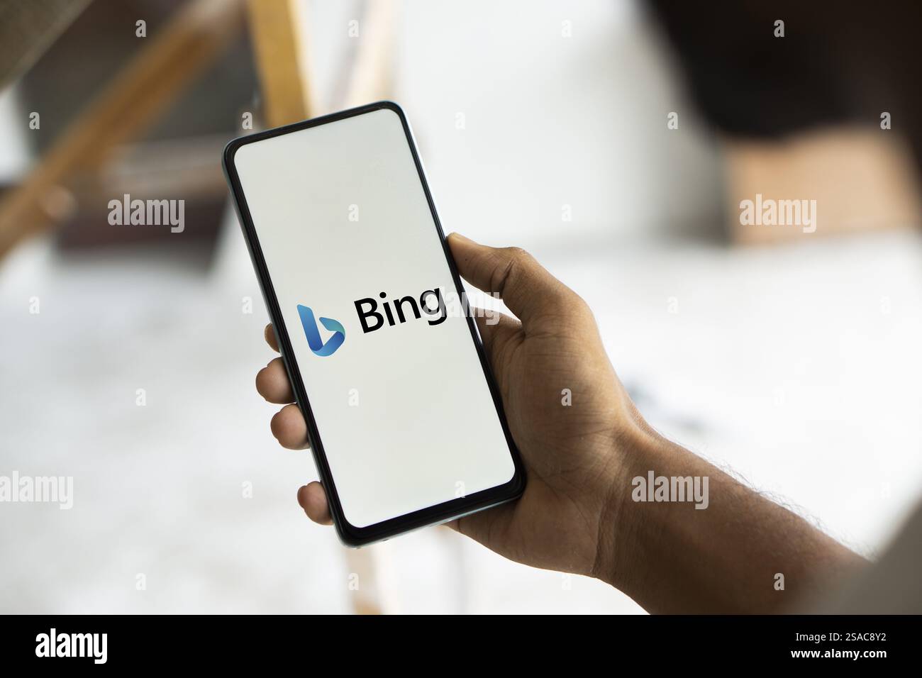 Bing logo is displyed on smartphone. Bing is a search engine owned and ...