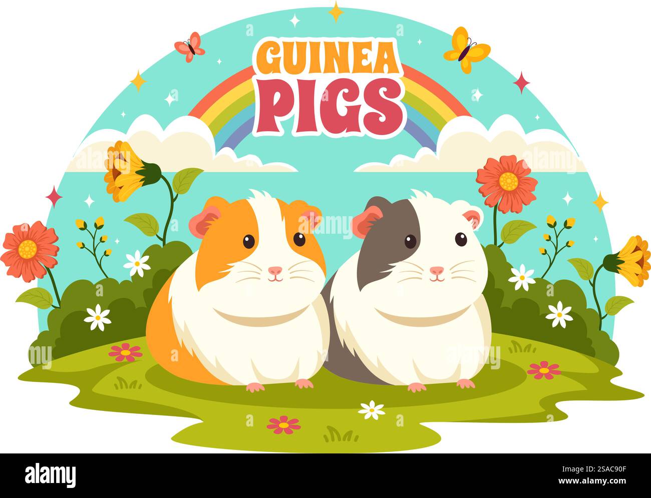 Guinea Pig Vector Illustration Featuring Various Hamster Breeds in Green Fields in a Flat Cute ...