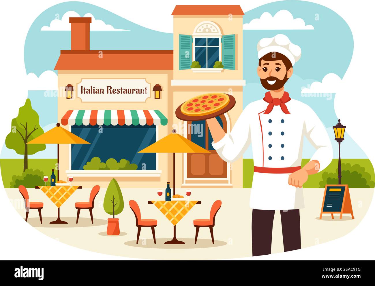 Italian Food Restaurant or Cafeteria Vector Illustration with ...