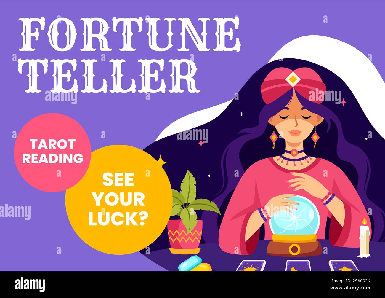 Fortune Teller Social Media Background Flat Cartoon Hand Drawn ...