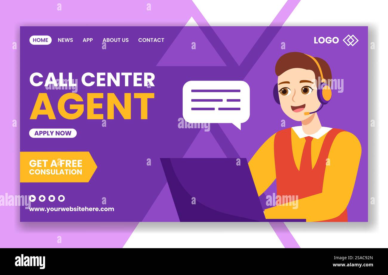 Call Center Agent Social Media Landing Page Cartoon Hand Drawn ...