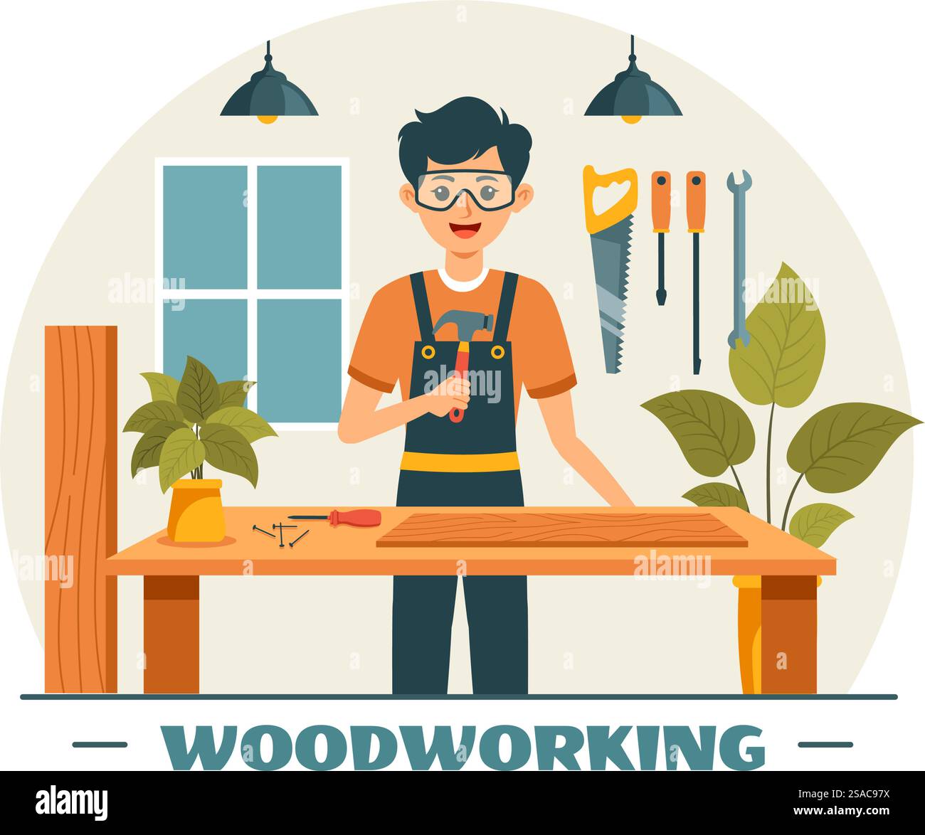 Woodworking Vector Illustration featuring Modern Craftsmen and Workers ...