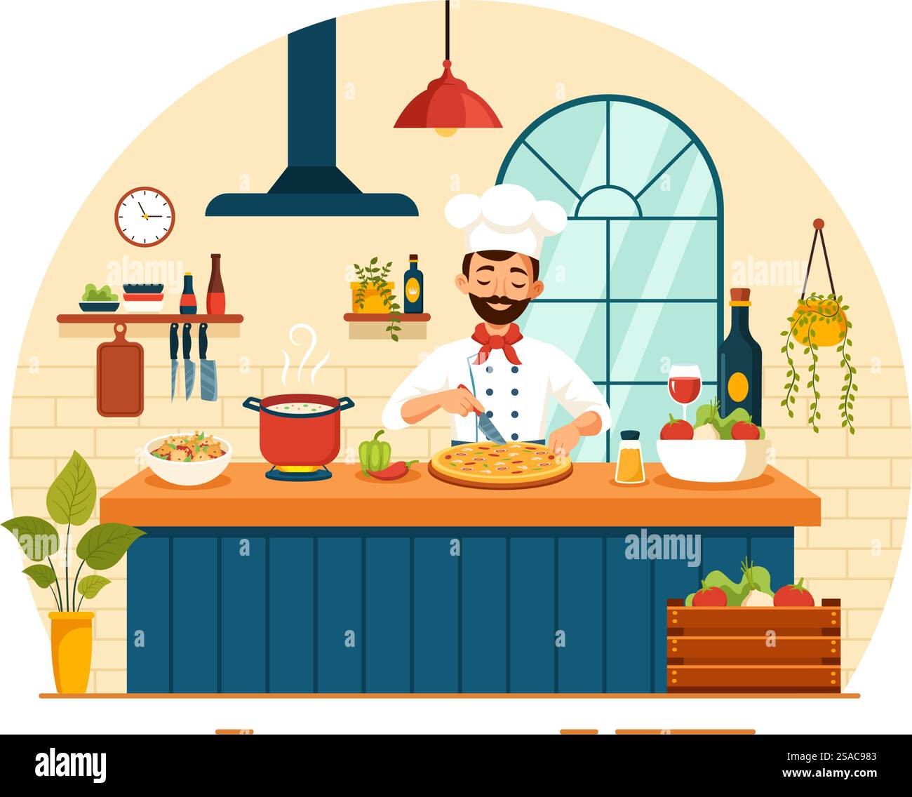 Italian Food Restaurant or Cafeteria Vector Illustration with ...