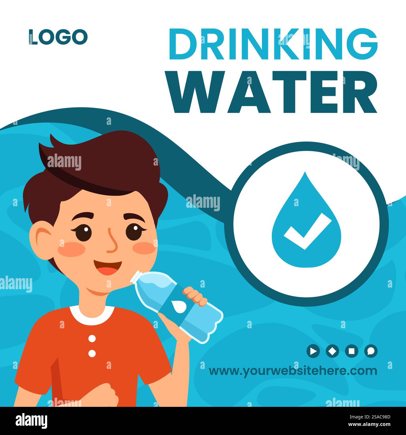 Drinking Water Social Media Illustration Flat Cartoon Hand Drawn ...