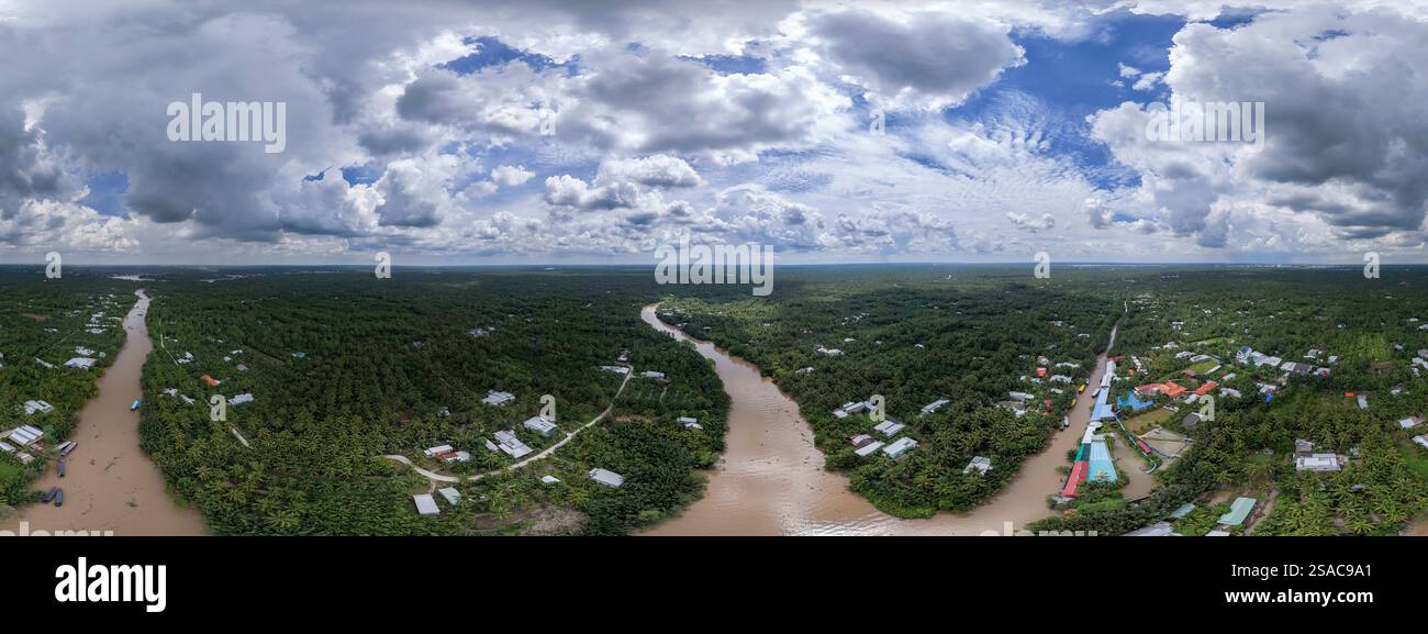 Aerial view of Vietnamese forest on the Mekong Delta, waterway ...