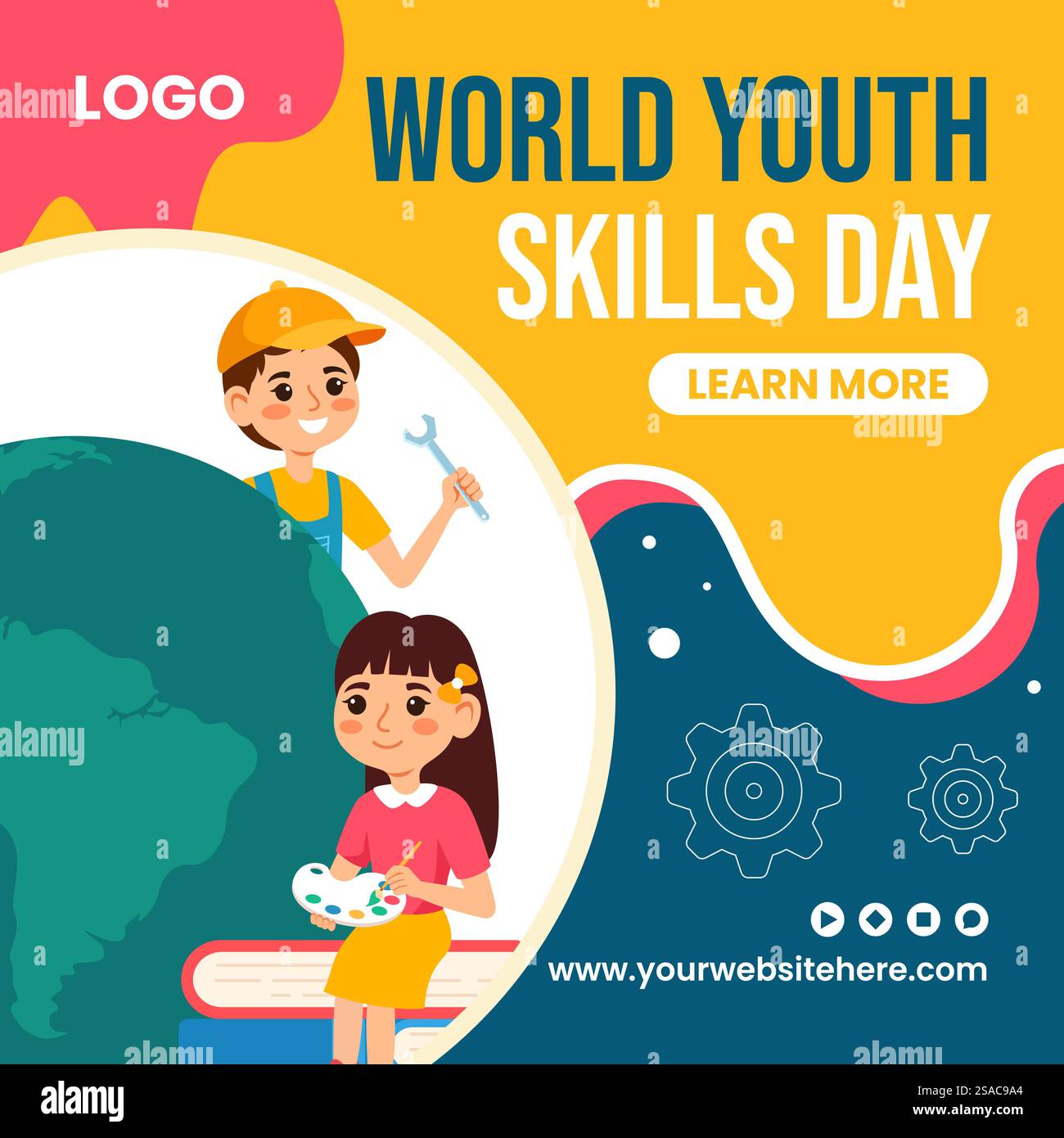 Youth Skills Day Social Media Illustration Flat Cartoon Hand Drawn ...