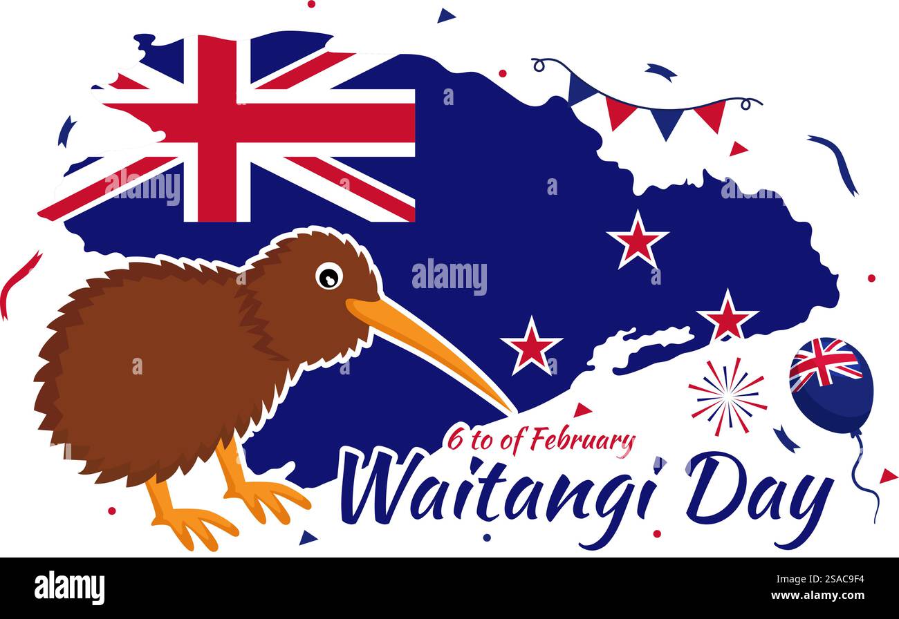 Happy Waitangi Day Vector Illustration on February 6 with New Zealand ...