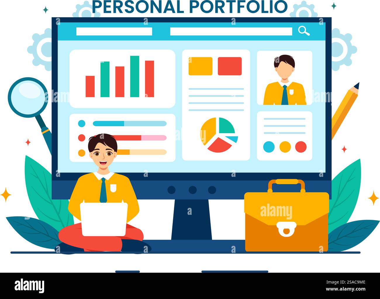 Personal Portfolio Vector Illustration with Profile Data, Resume or ...