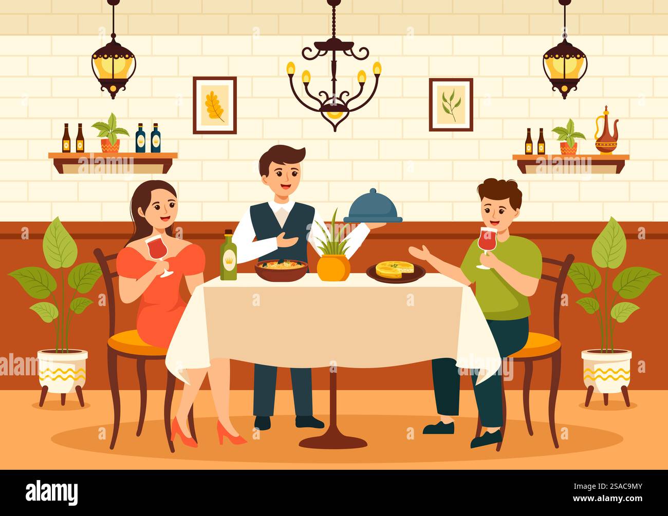 Spanish Restaurant Vector Illustration with Various of Food Menu ...