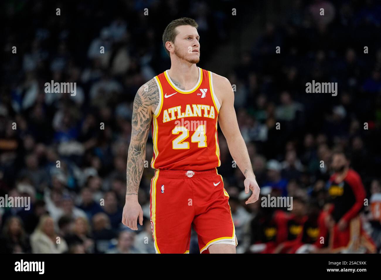 Atlanta Hawks guard Garrison Mathews (24) stands on the court during ...