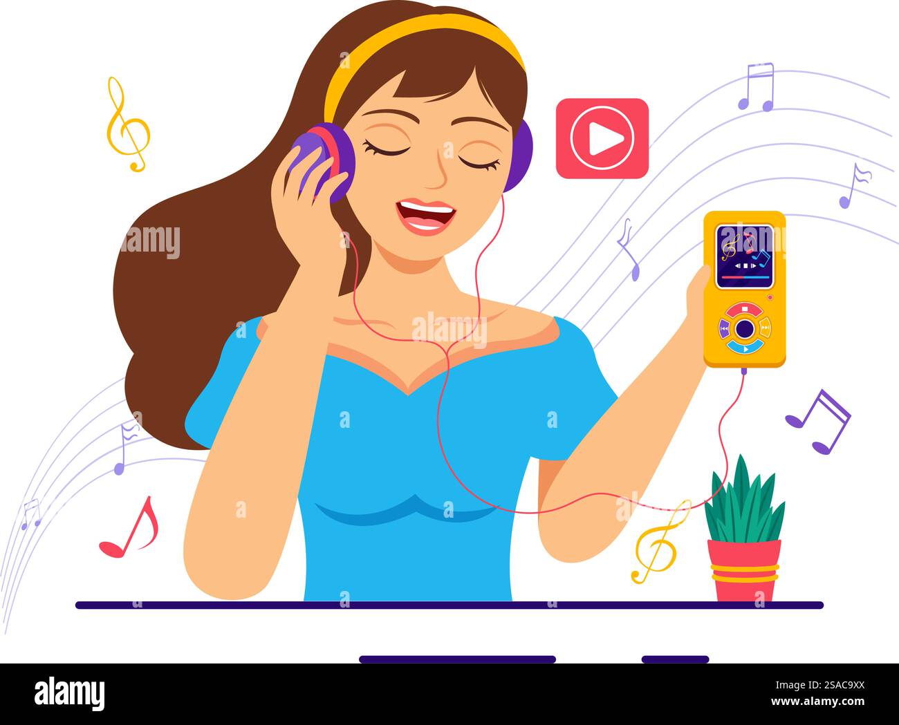 MP3 Player Vector Illustration with Musical Notation, Headphones ...