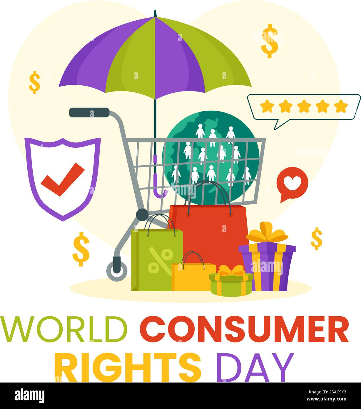 World Consumer Rights Day Vector Illustration on 15 March with Shopping ...