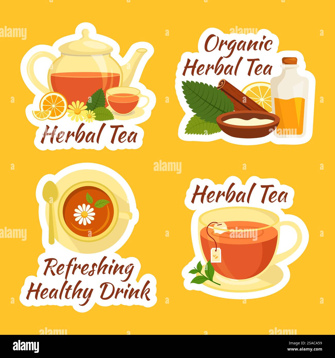 Herbal Tea Label Flat Cartoon Hand Drawn Templates Background ...