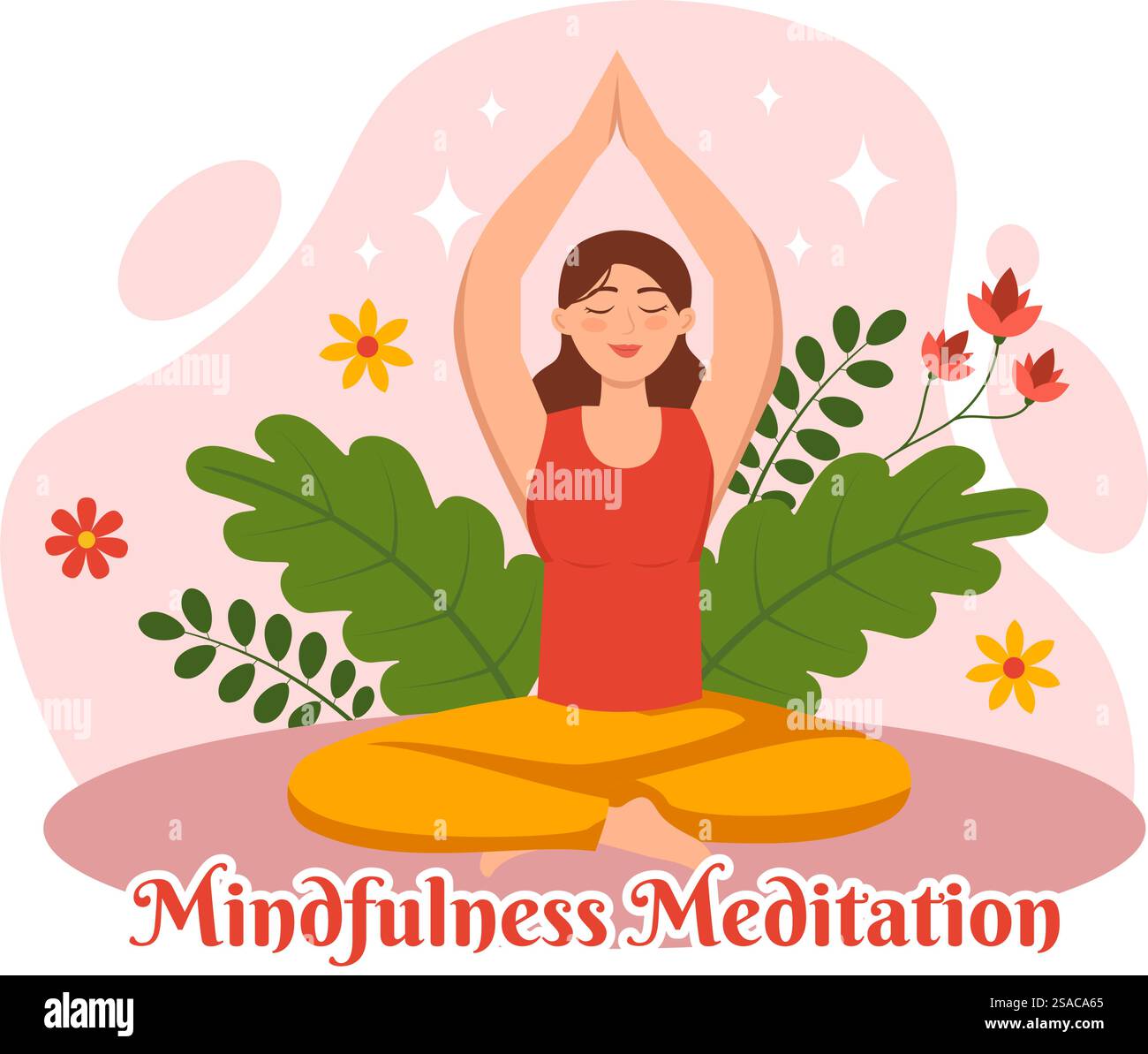 Mindfulness Meditation Vector Illustration of Person with Closed Eyes and Crossed Legs and ...