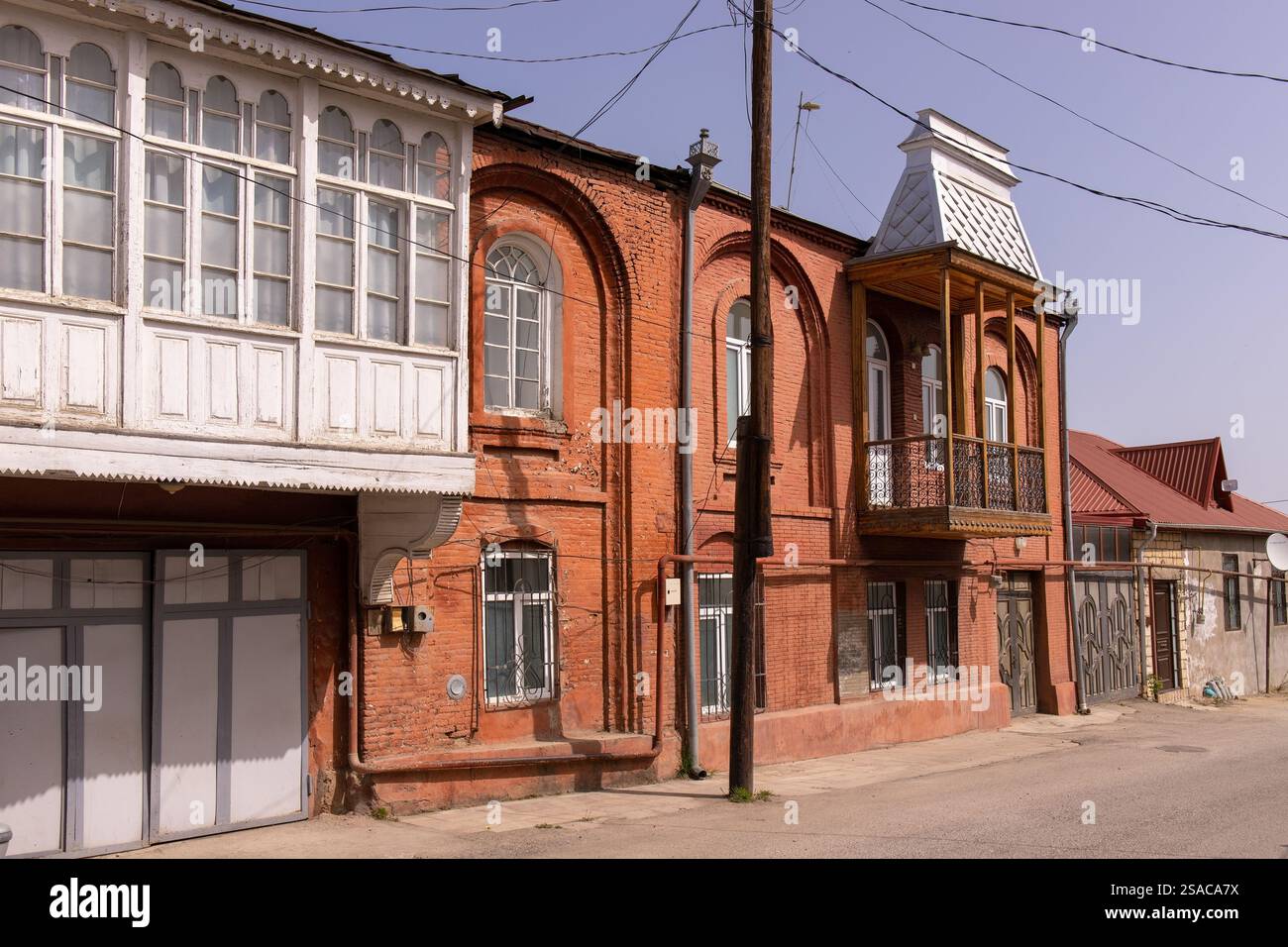 City of Guba. Azerbaijan. 04.19.2022. Beautiful old red brick houses in ...