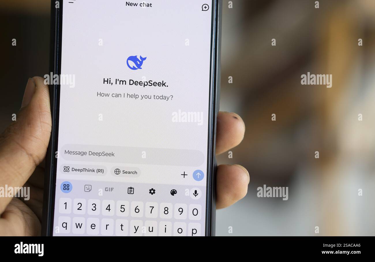 Close-up of a smartphone screen displaying the deepseek app Stock Photo ...