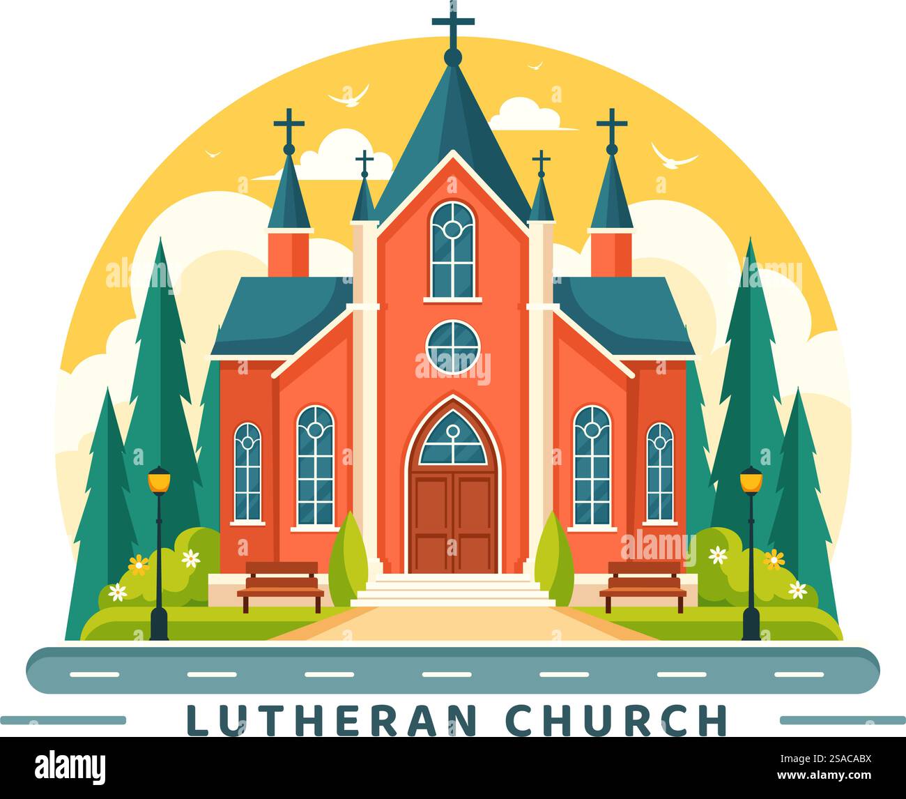 Lutheran Church Vector Illustration featuring a Cathedral Temple ...