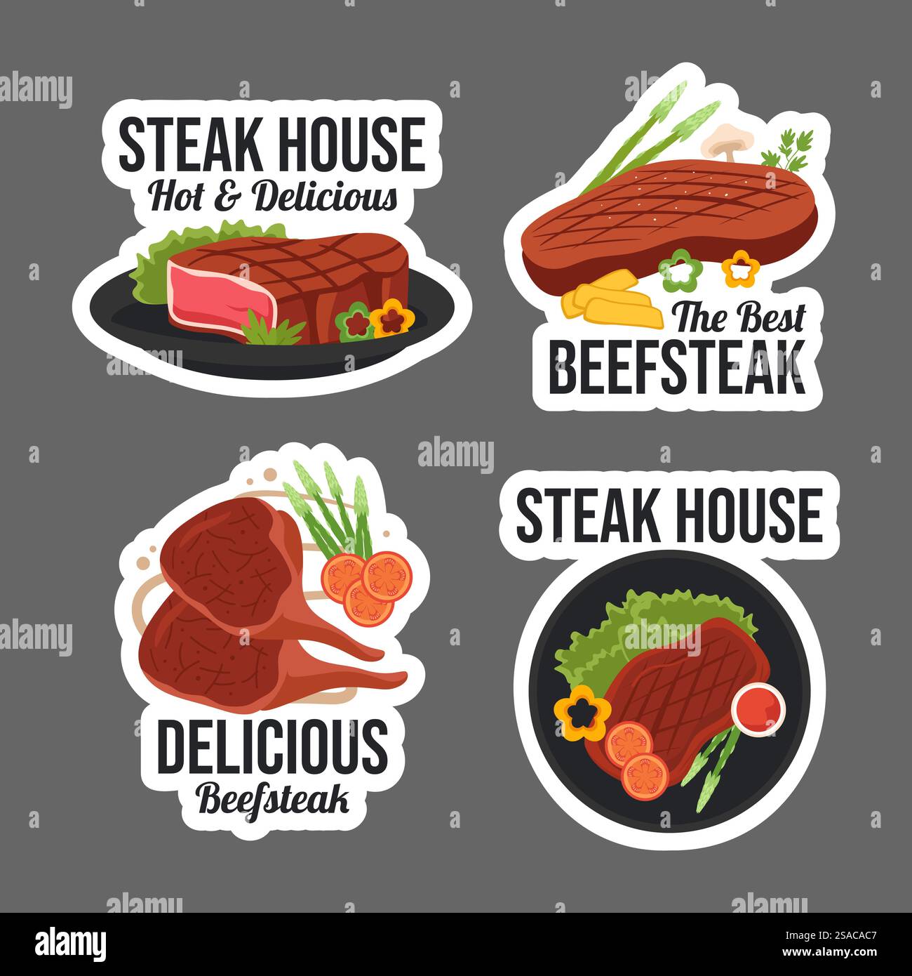 Steakhouse Label Flat Cartoon Hand Drawn Templates Background ...