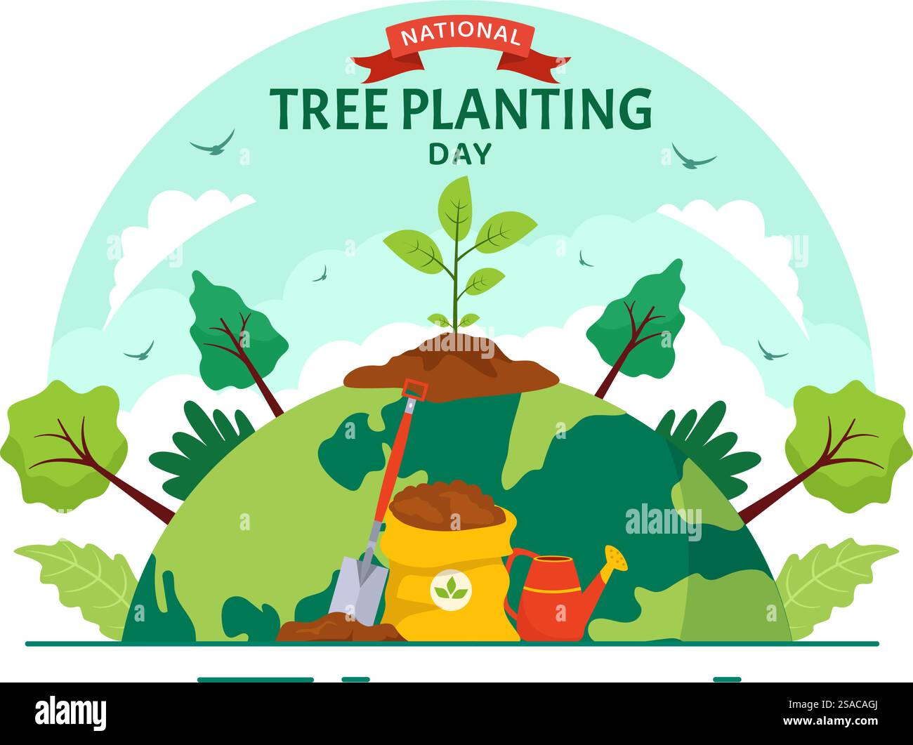 National Tree Planting Day Vector Illustration with Kids Plant Seedling ...