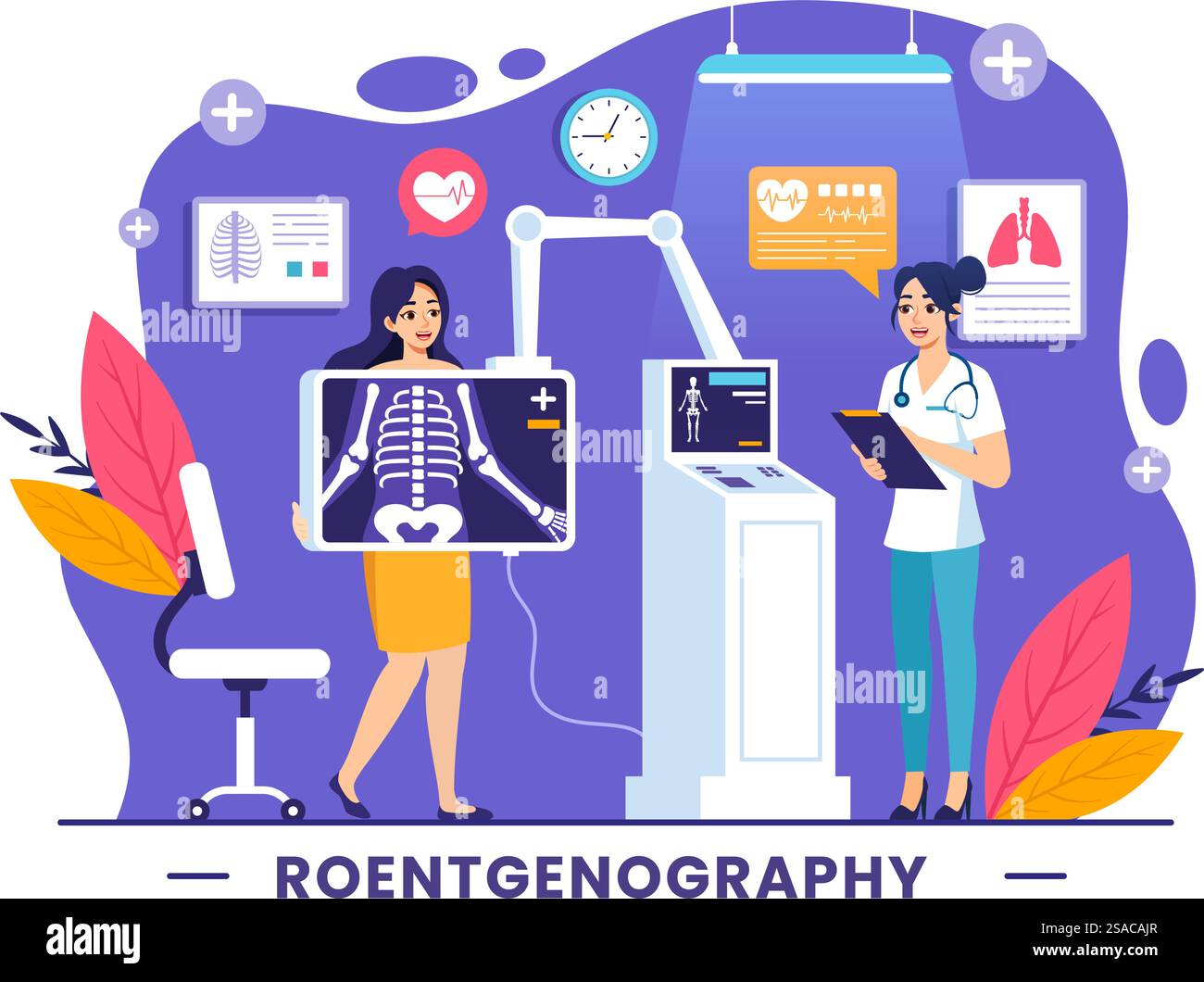 Roentgenography vector illustration with fluorography body checkup ...