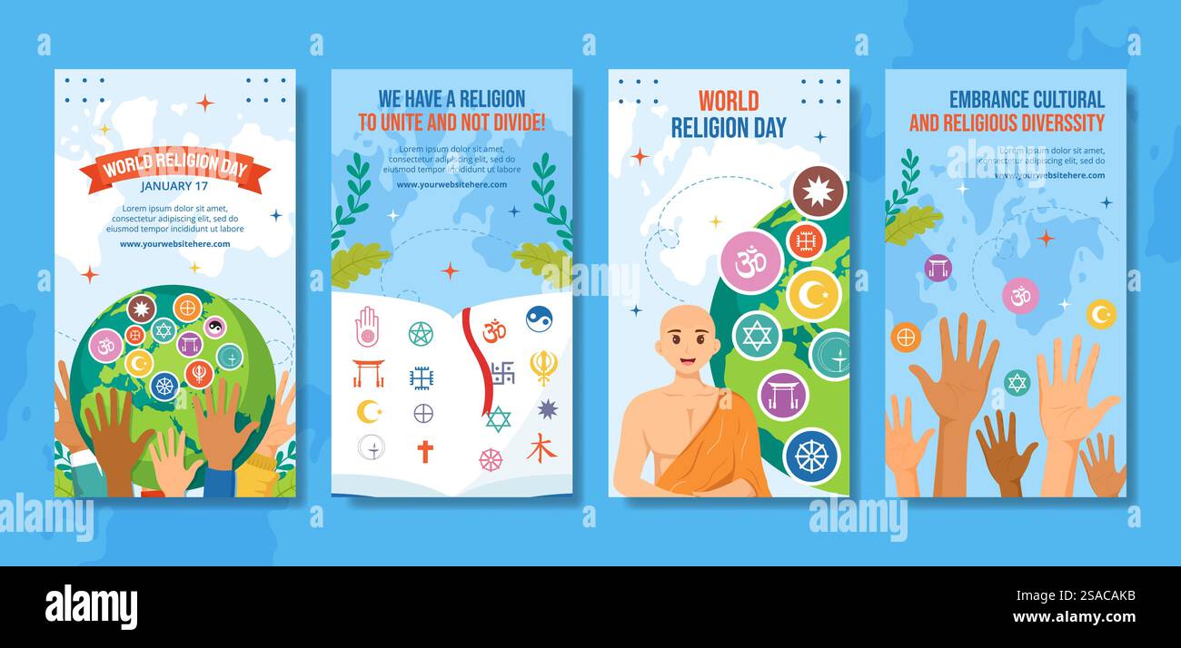 Religion Day Social Media Stories Flat Cartoon Hand Drawn Templates ...