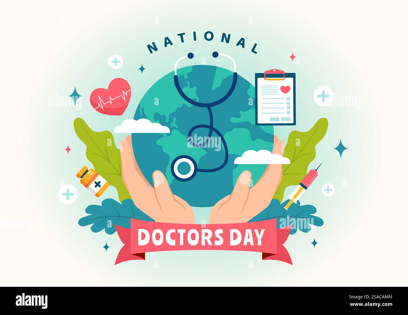 National Doctors Day Vector Illustration with Doctor, Stethoscope and ...