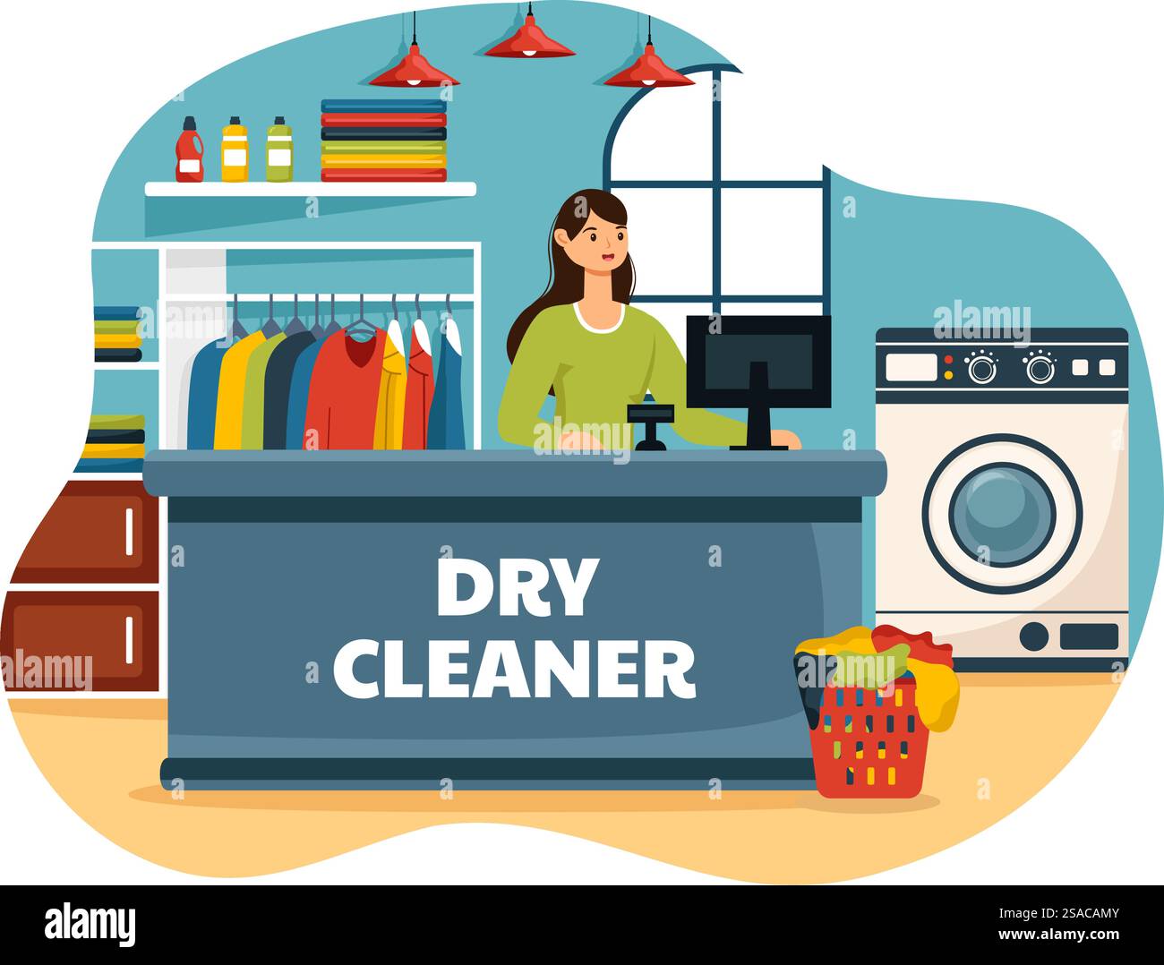 Dry Cleaning Store Service Vector Illustration with Washing Machines ...