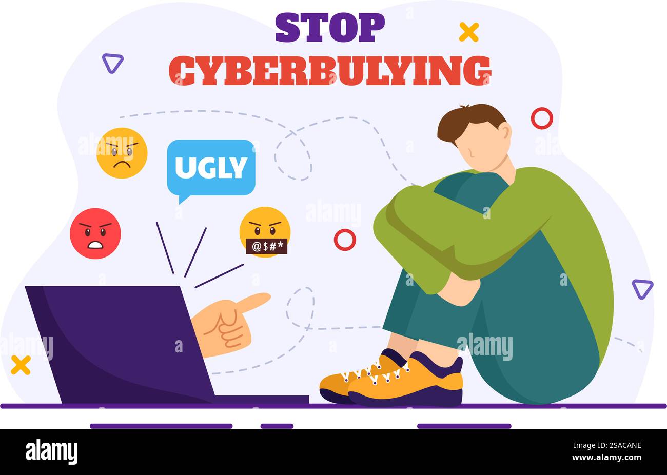 Stop Cyberbullying Vector Illustration of Haters Online with Bullying Internet, Trolling and ...