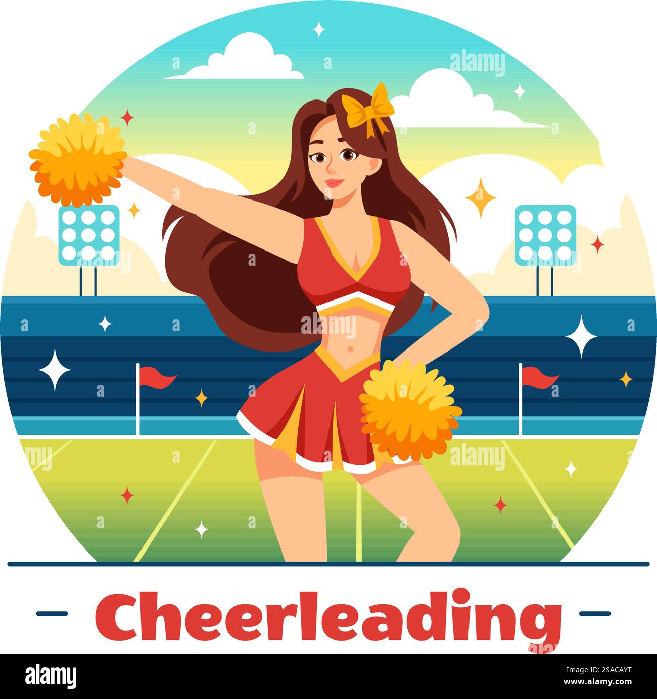 Cheerleader Girl Vector Illustration with Cheerleading Pom Poms of Dancing and Jumping to ...