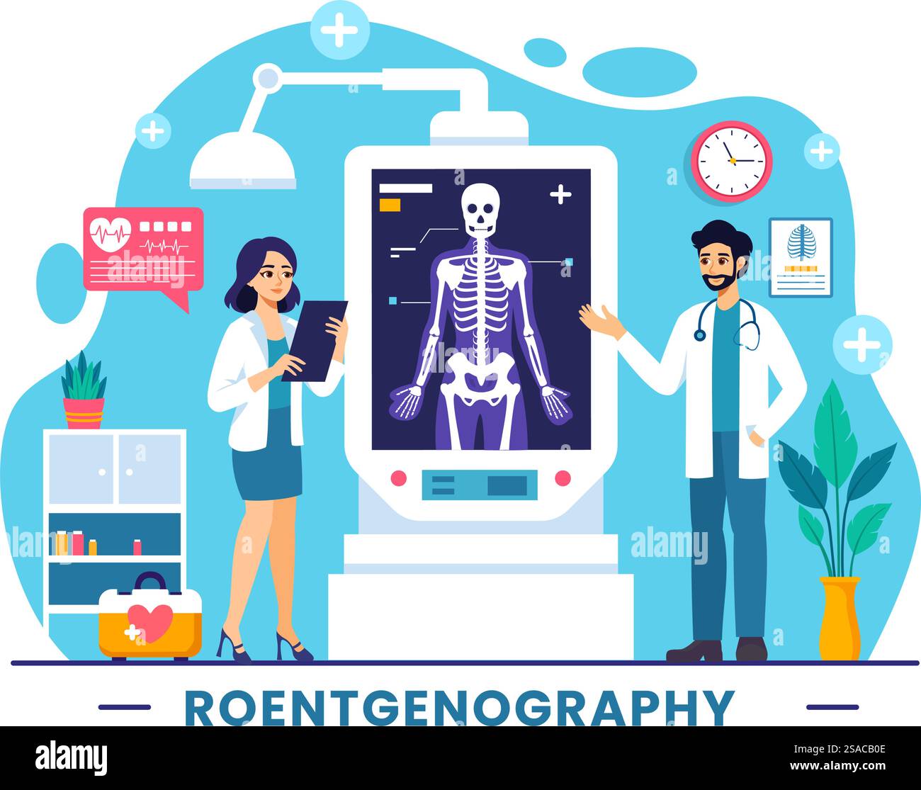 Roentgenography Vector Illustration with Fluorography Body Checkup ...