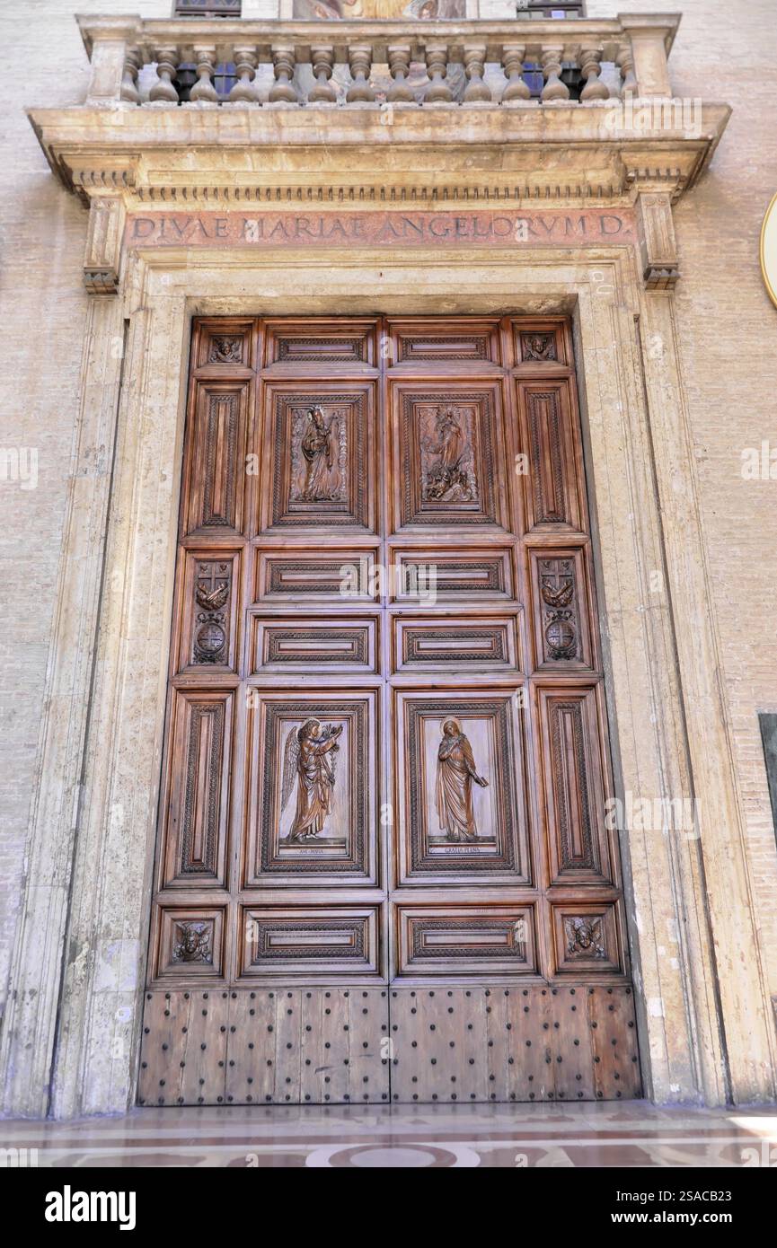 Basilica Santa Maria degli Angeli, Assisi, Umbria, Italy, Wooden door ...