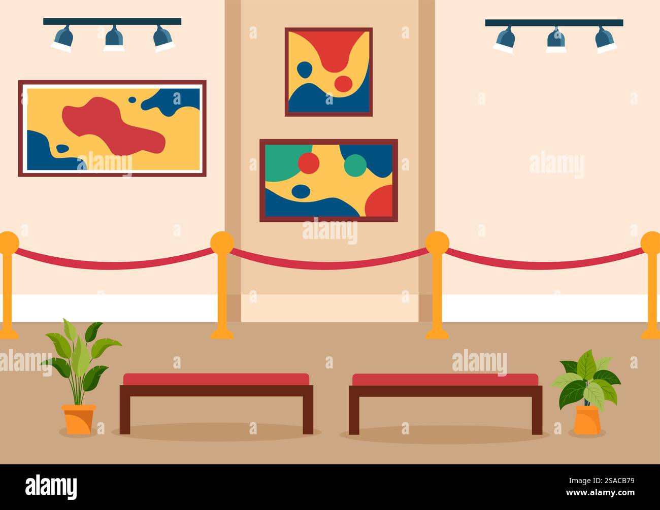 Exhibition Visitors Viewing a Gallery with Modern Abstract Painting at ...