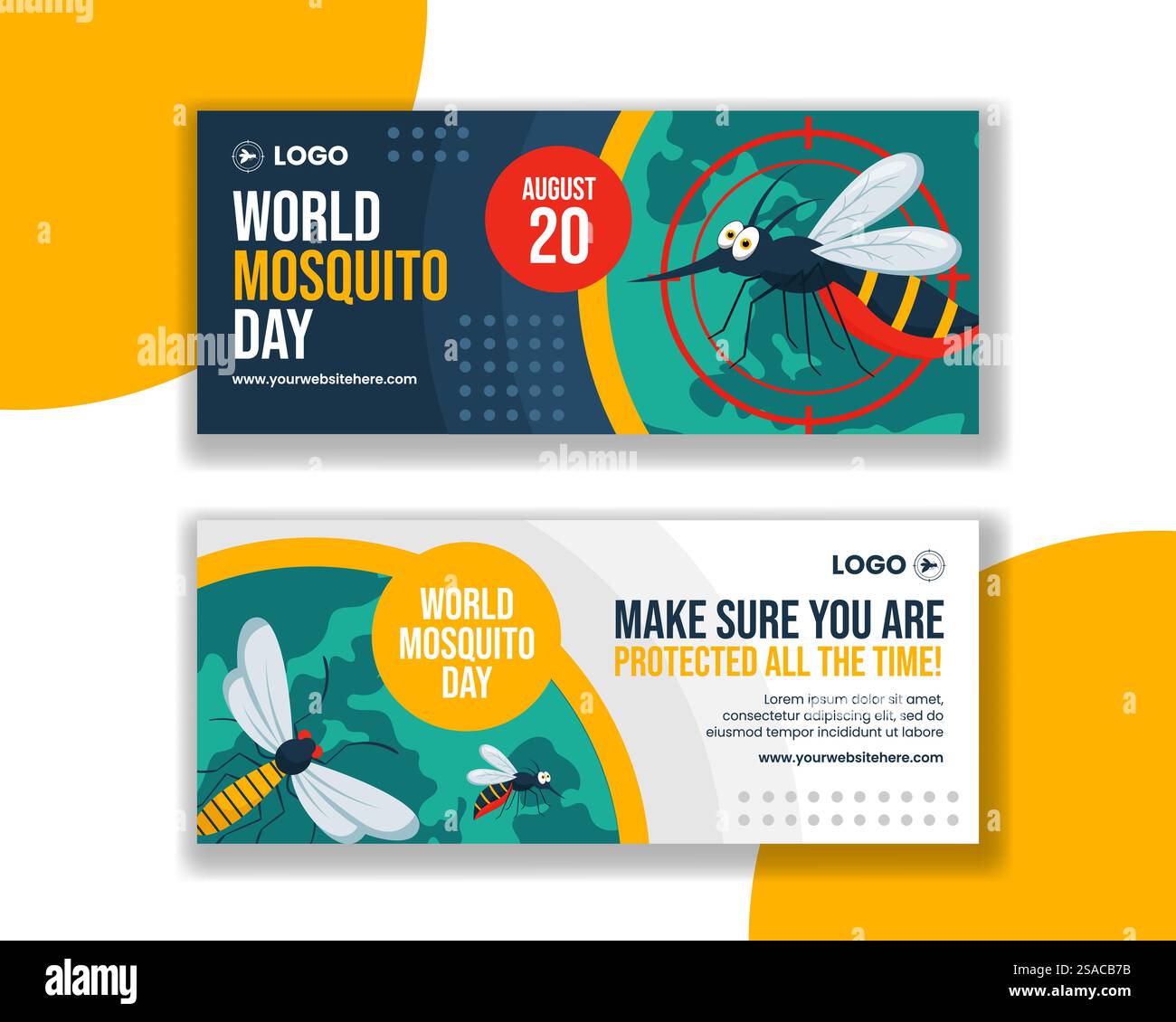 Mosquito Day Horizontal Banner Flat Cartoon Hand Drawn Templates ...