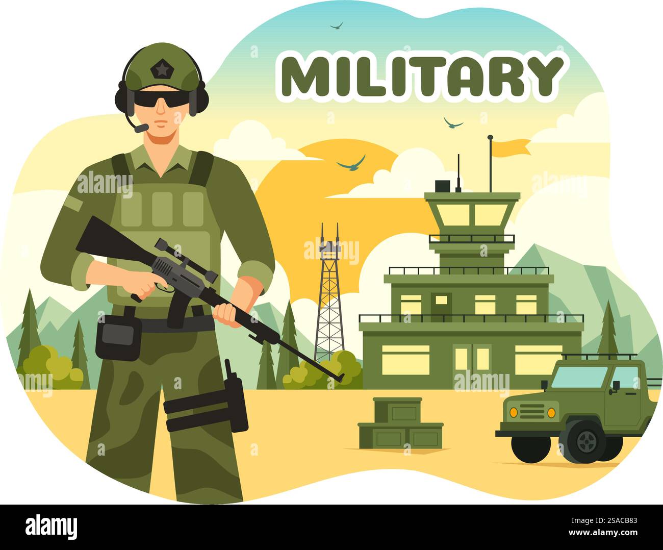 Vector Illustration Of Military Army Forces Featuring Soldiers Weapons Tanks And Heavy