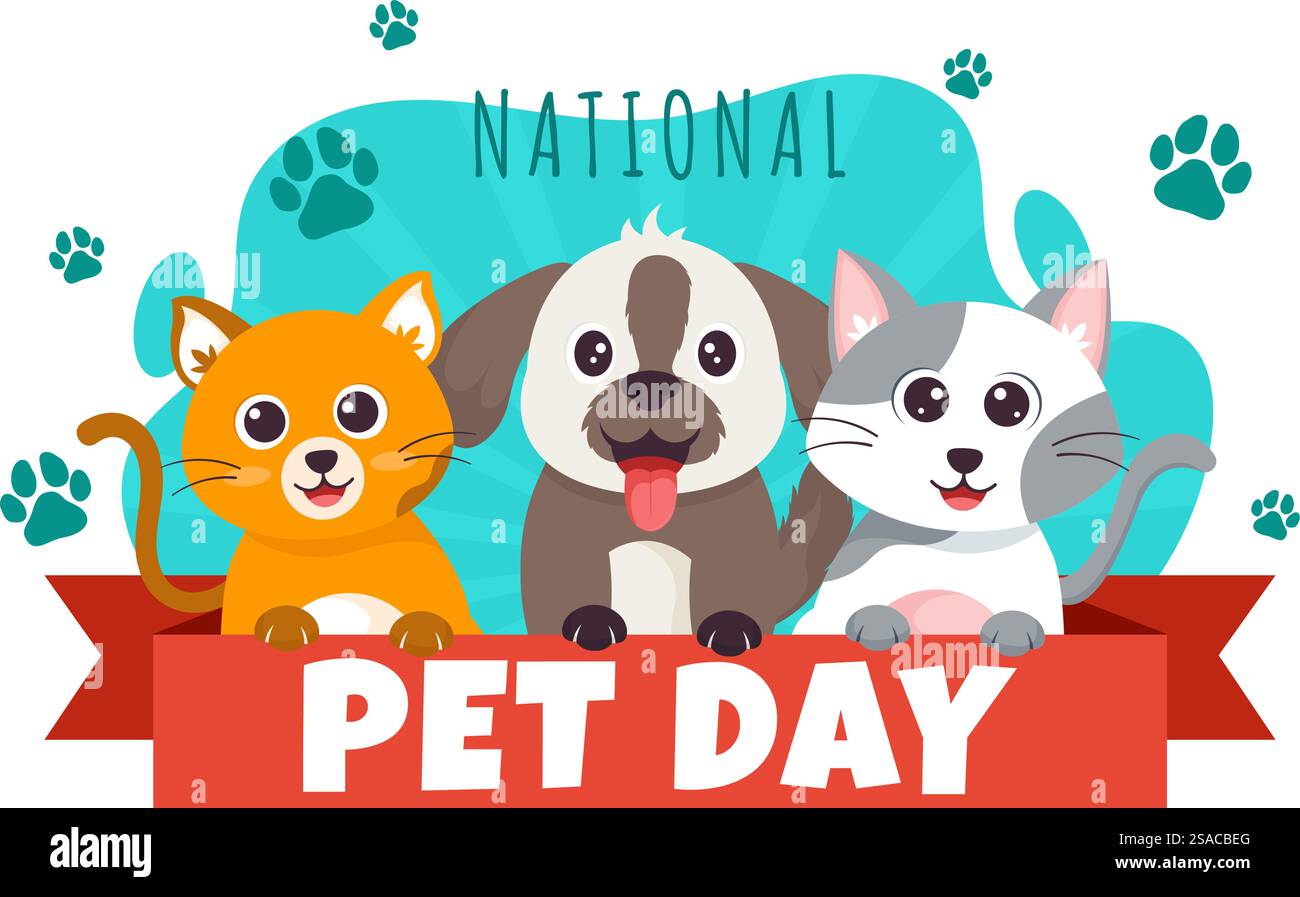 National Pet Day Vector Illustration on April 11 with Cute Pets of Cats ...