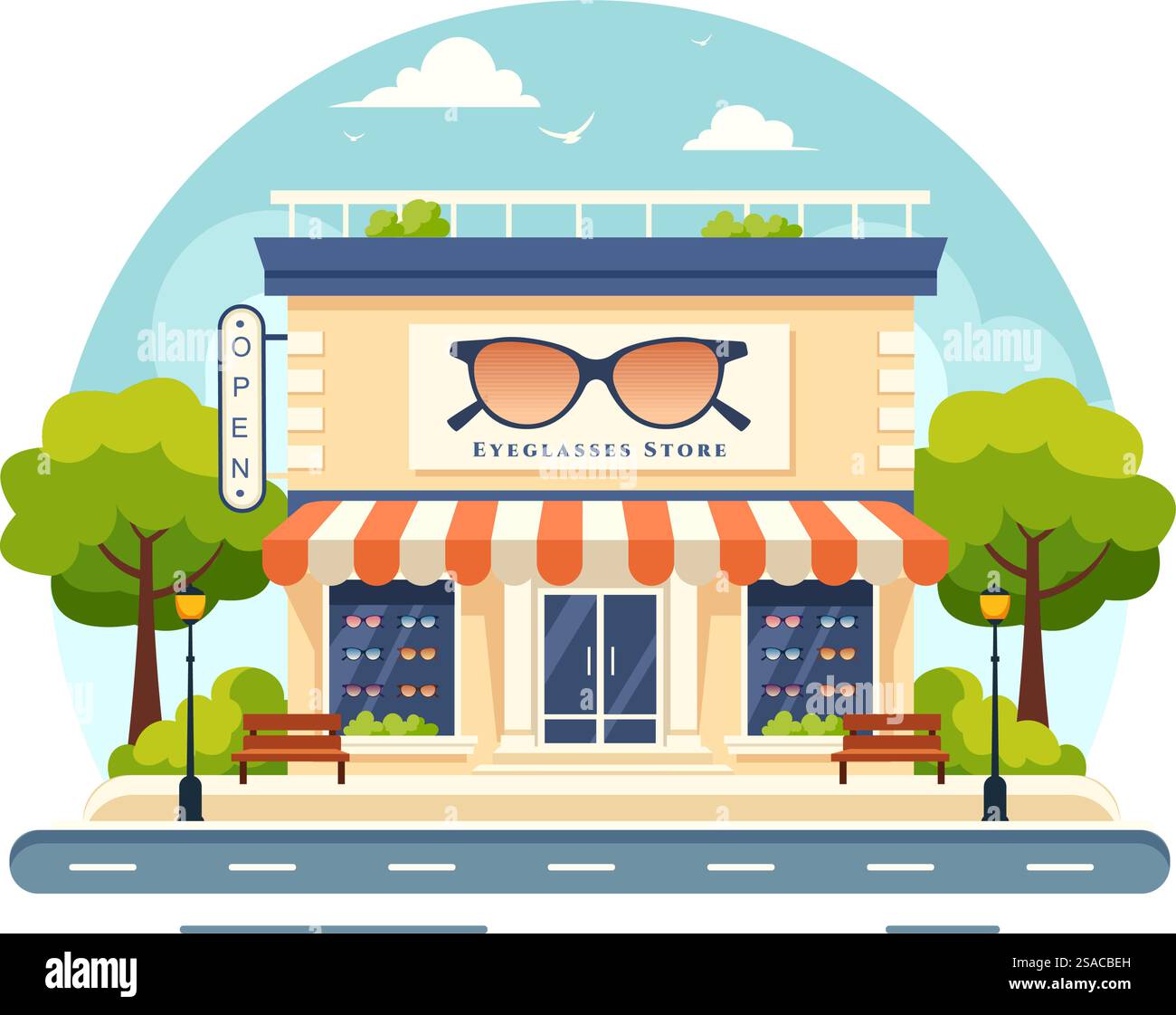 Vector Illustration of an Eyeglasses Store or Optical Shop featuring ...