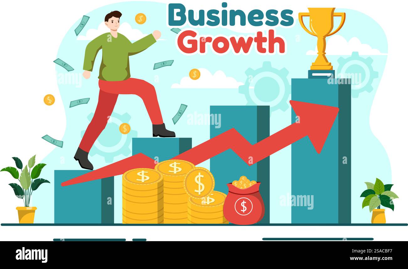 Business Growth Vector Illustration with Arrow Target Direction Up, Increase Profits, Boost and ...