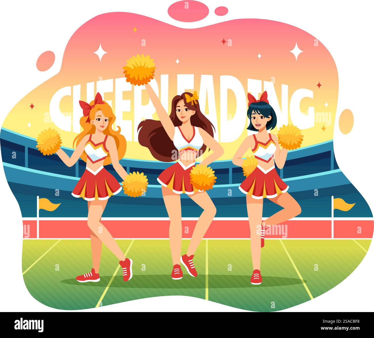 Cheerleader Girl Vector Illustration with Cheerleading Pom Poms of ...