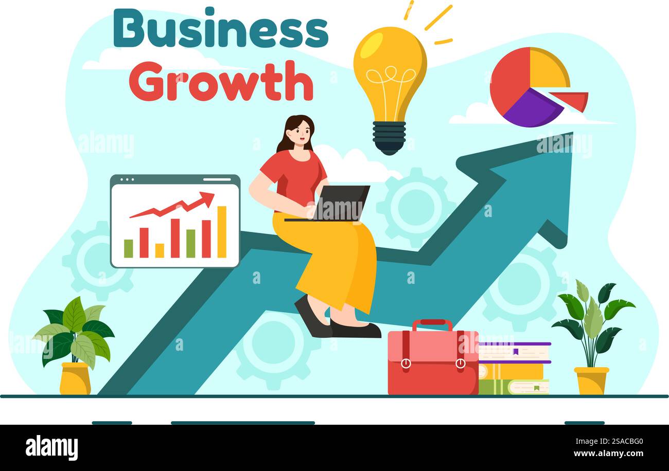 Business Growth Vector Illustration with Arrow Target Direction Up, Increase Profits, Boost and ...