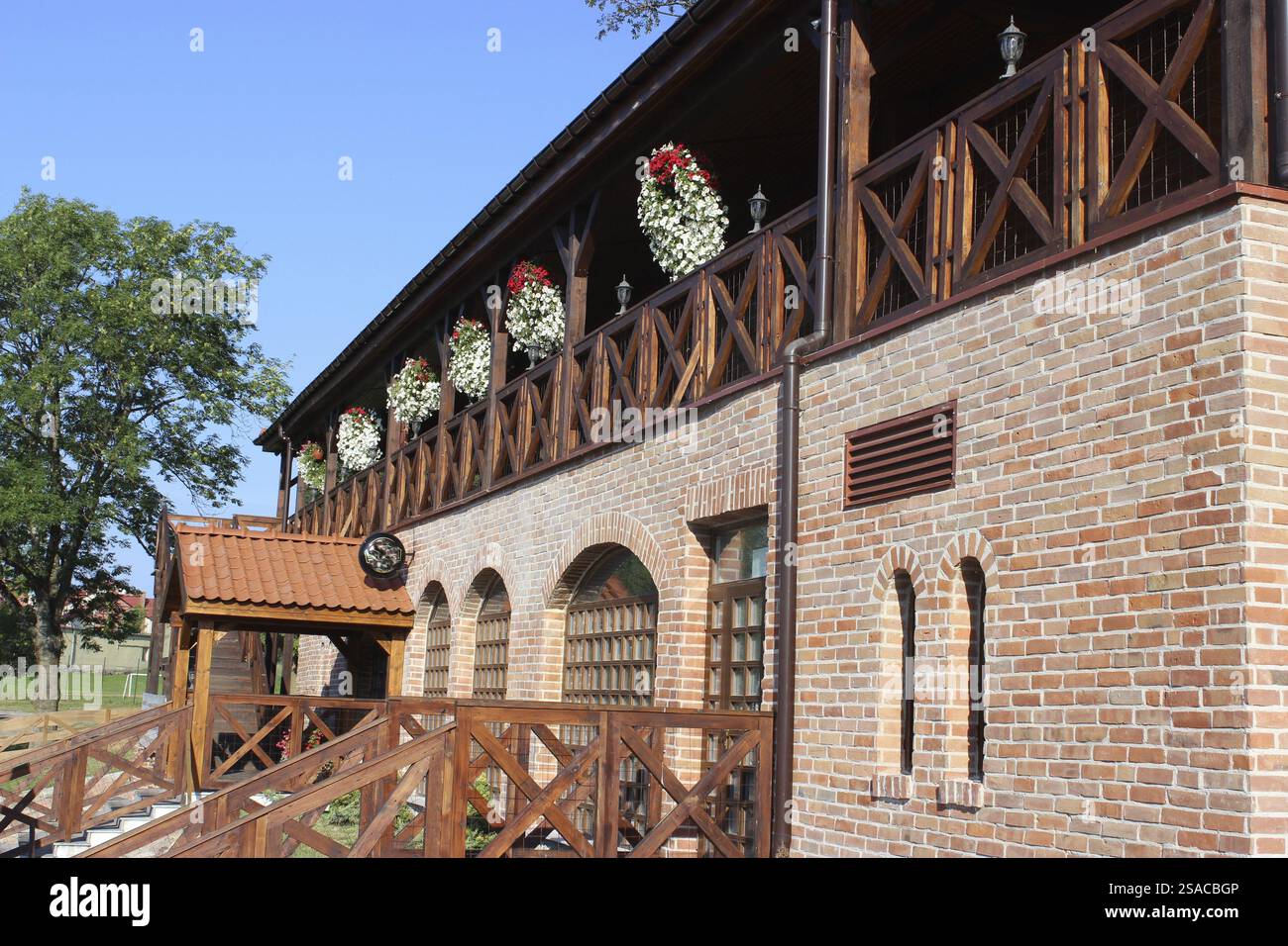 Brick construction with timber elements Stock Photo - Alamy