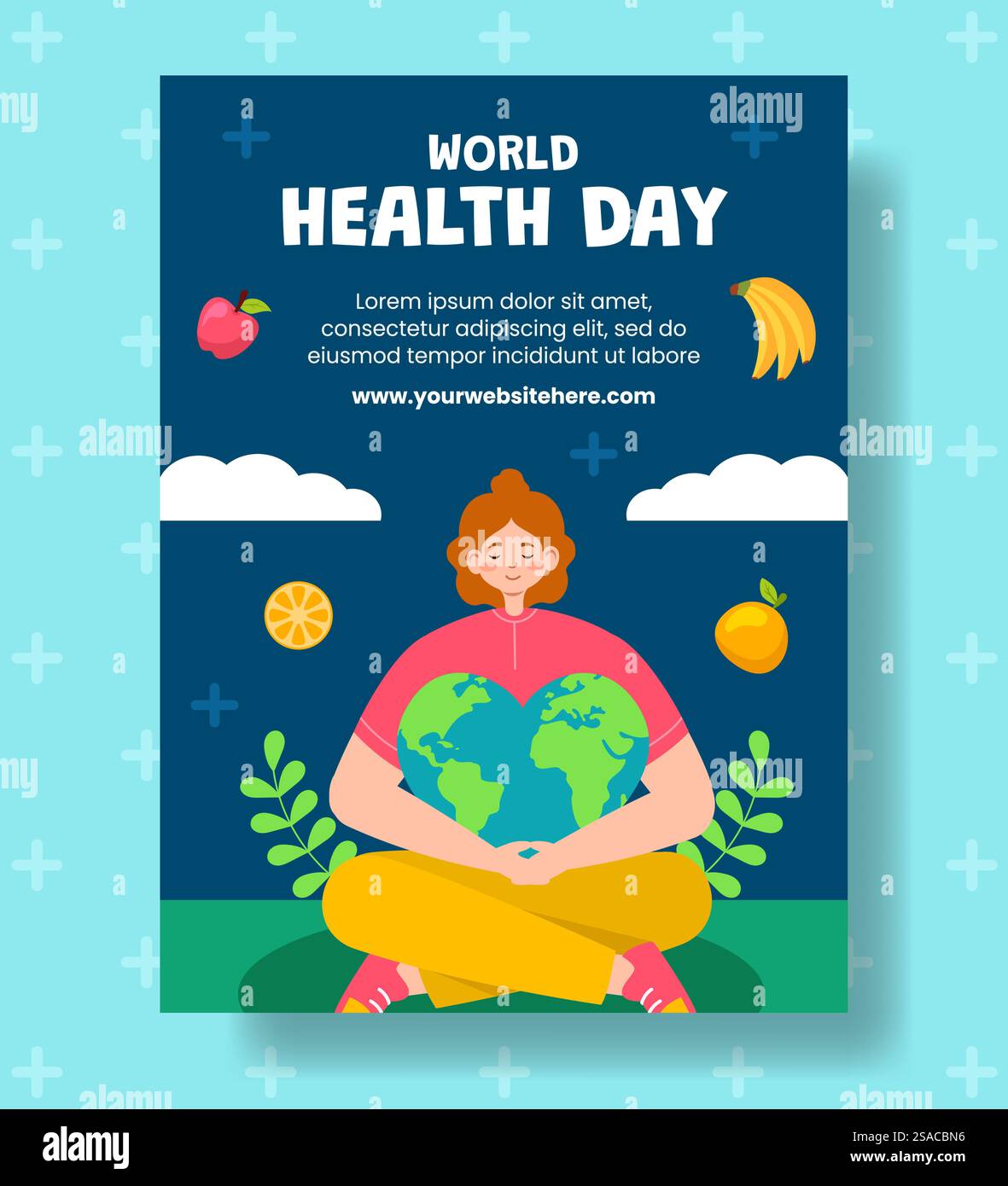 Health Day Vertical Poster Flat Cartoon Hand Drawn Templates Background ...