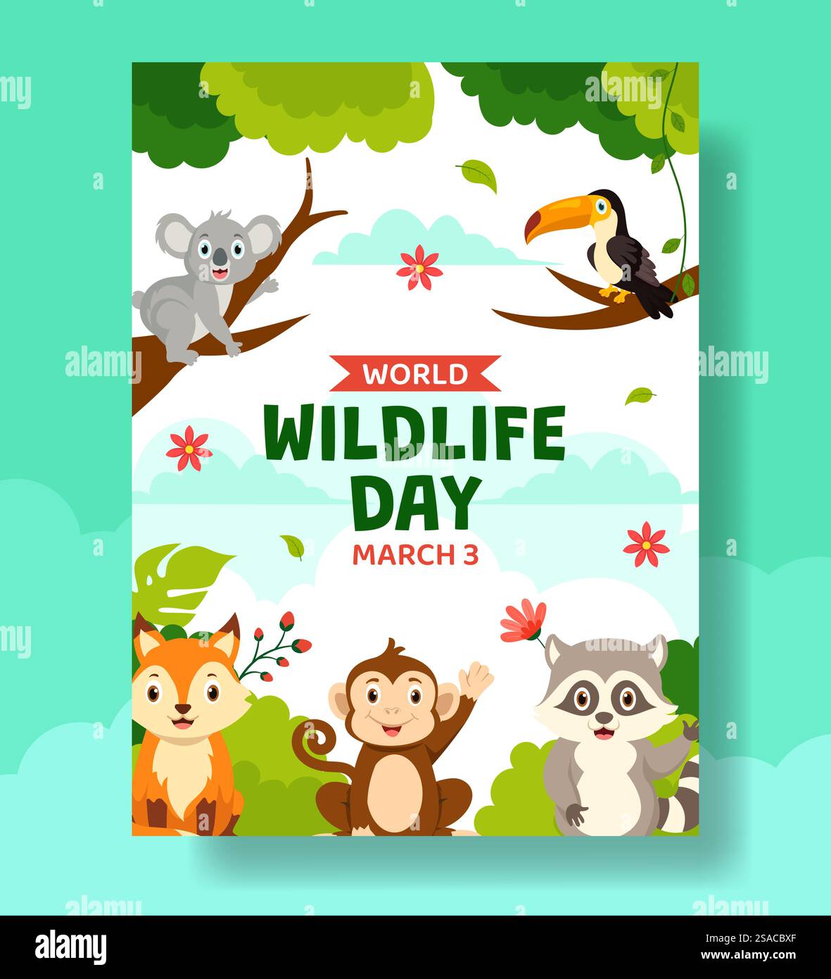 Wildlife Day Vertical Poster Flat Cartoon Hand Drawn Templates ...