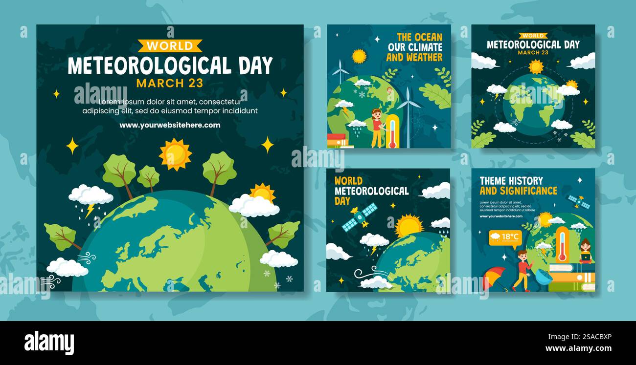 Meteorological Day Social Media Post Flat Cartoon Hand Drawn Templates ...