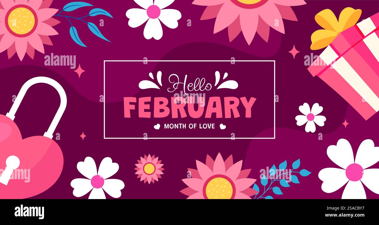 Hello February Post Flat Cartoon Hand Drawn Templates Background ...