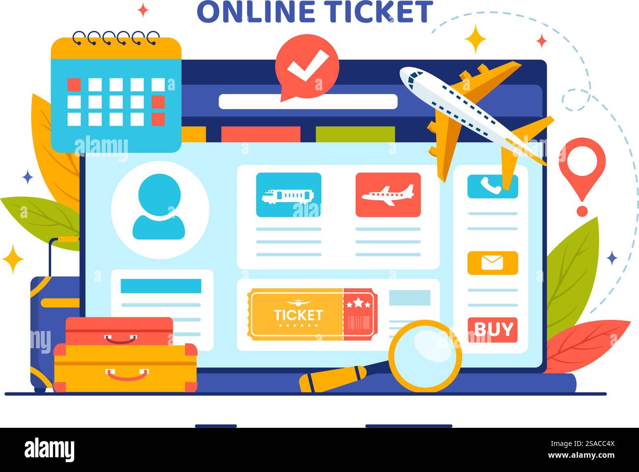 Online Travel Ticket Vector Illustration Through transportation and ...